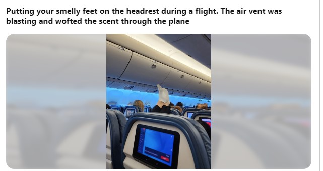 Passenger Slammed Online For Putting Smelly Feet On Plane Headrest